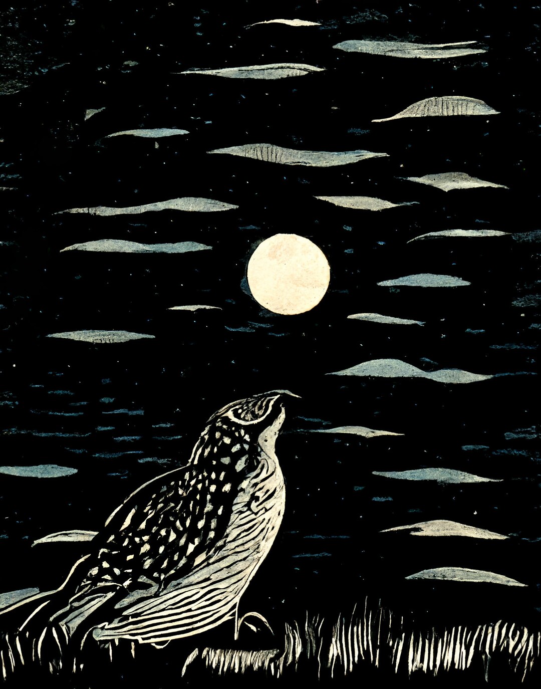Whippoorwill Bird at Night - AI Linocut Style 8x10 Inch Art Print - Etsy