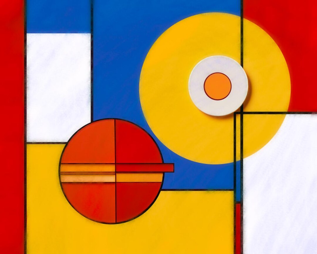 Eggs and Bacon Breakfast - Mondrian Stained Glass Window Primary Colors ...