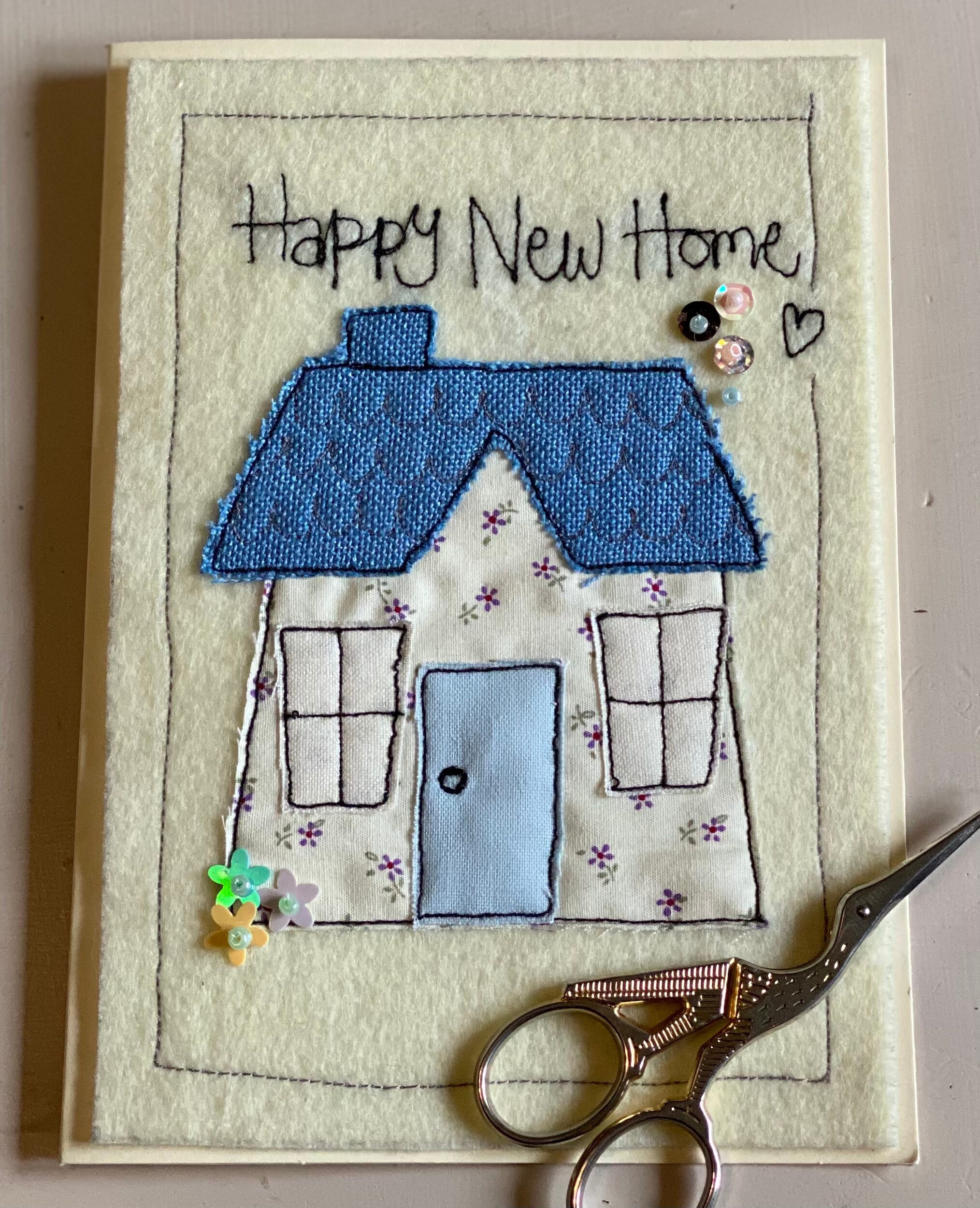 New Home Card. Appliqué, Freehand Machine Embroidery. - Etsy