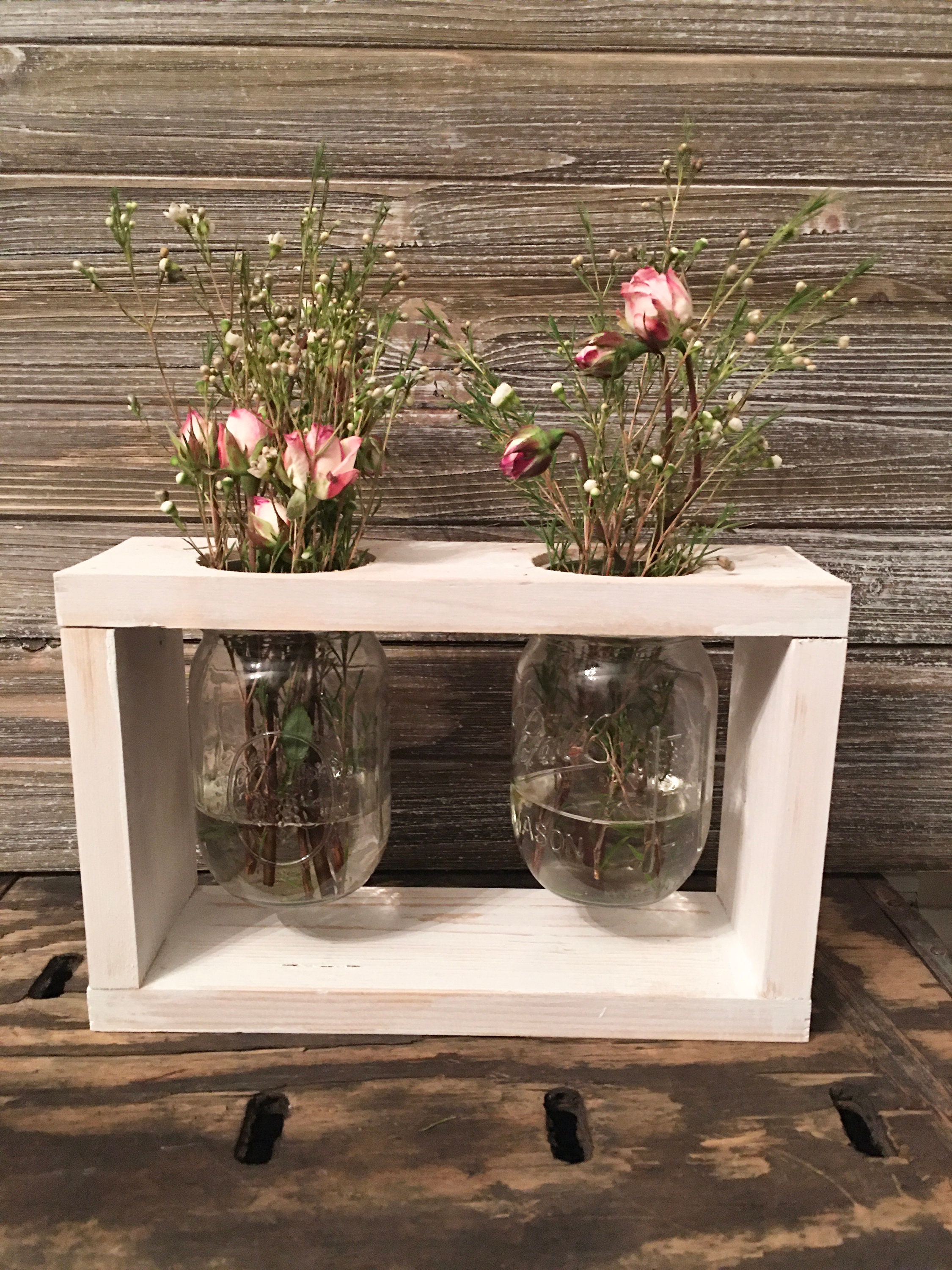 Wooden Mason Jar Vase - Rustic Decor - Wedding Centerpiece - - Etsy