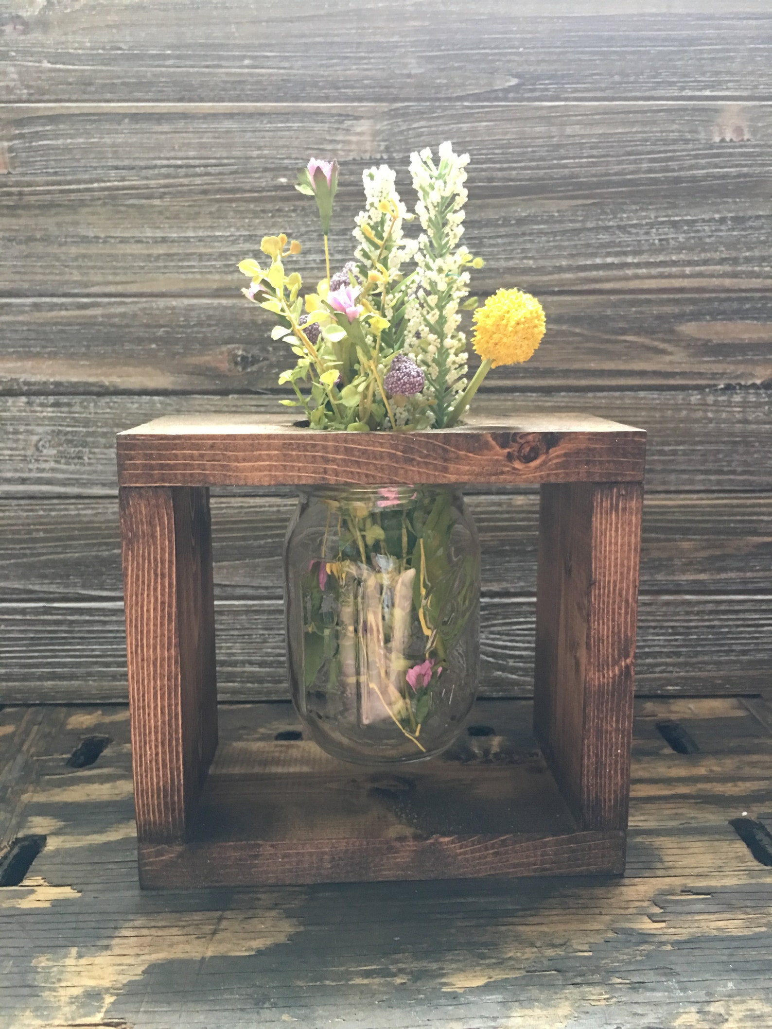 Wooden Mason Jar Vase - Rustic Decor - Wedding Centerpiece - - Etsy