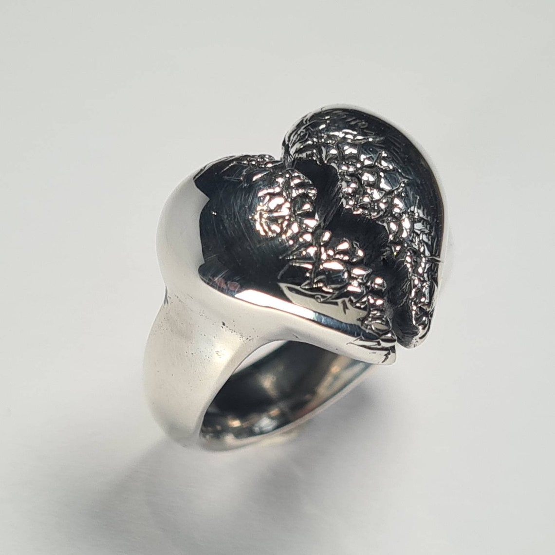 Broken Heart Ring Chunky Silver Ring Cracked Heart Open - Etsy