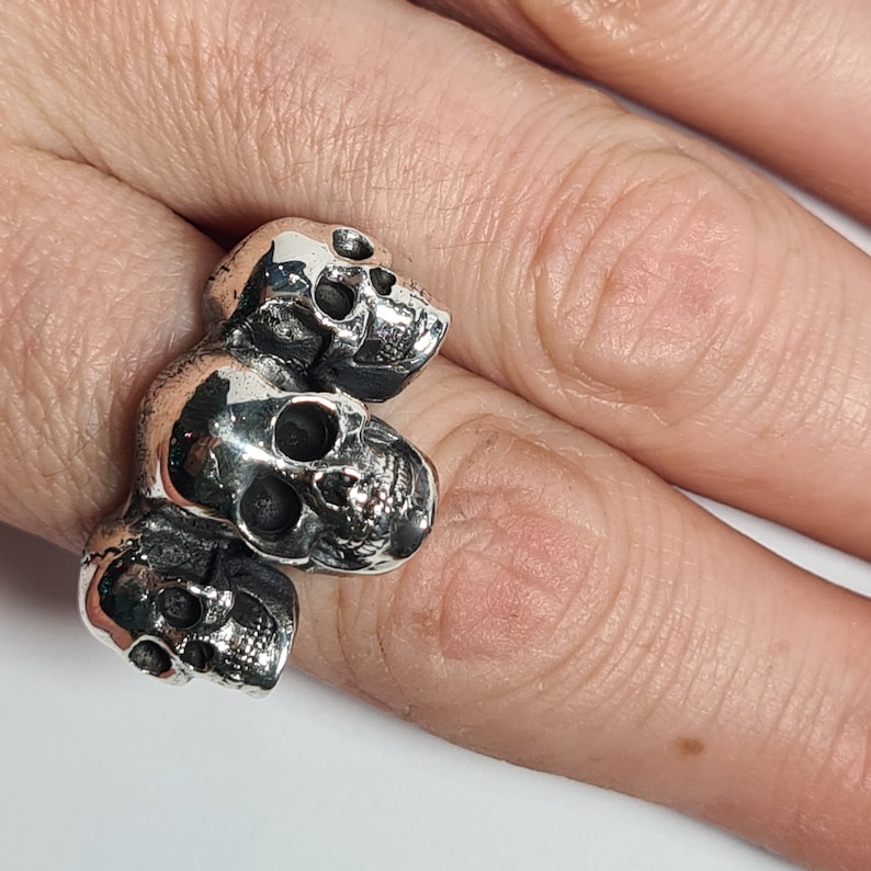 Triple Skull Ring, Sterling Silver, Handmade Skulls Ring Three Wise ...
