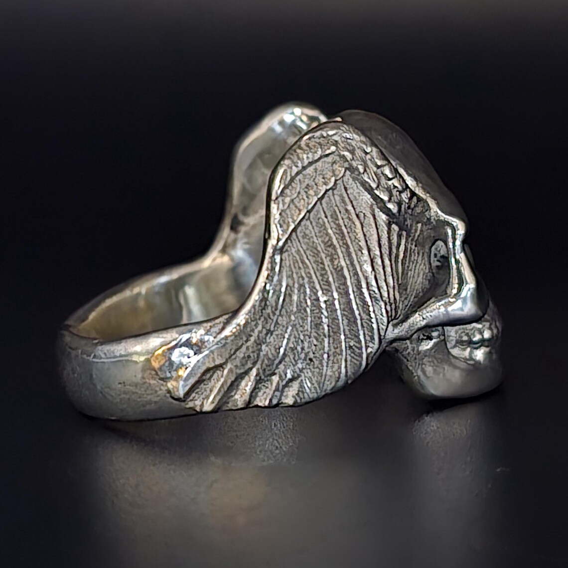 Winged Skull Ring Chunky Heavy Sterling Silver Biker Ring Gothic Rock ...
