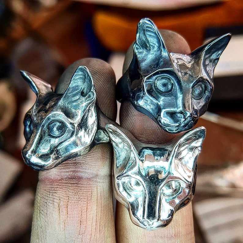 Cat Ring Sterling Silver Handmade Russian Blue Cat - Etsy
