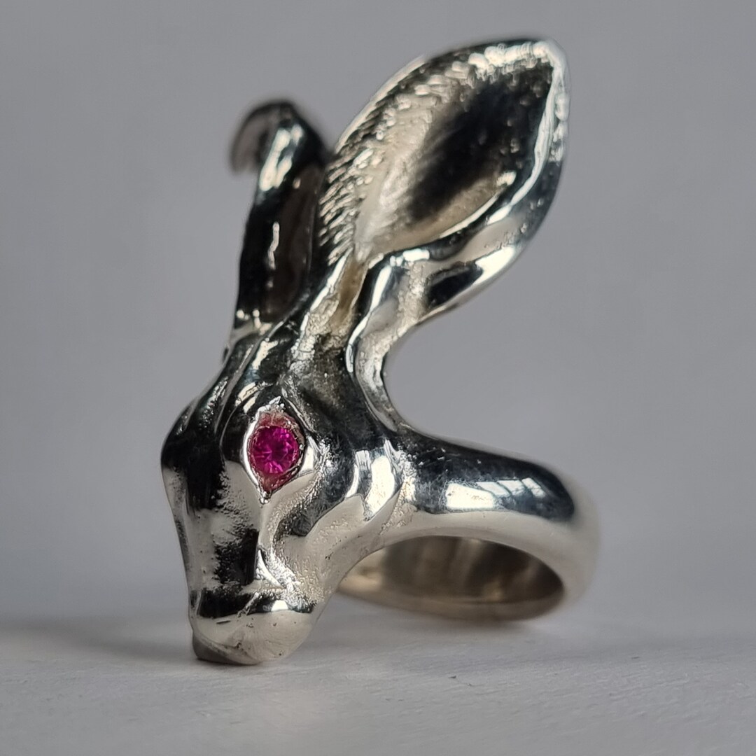 Ruby Eyed Hare Silver Ring Handmande Recycled Silver Ruby - Etsy