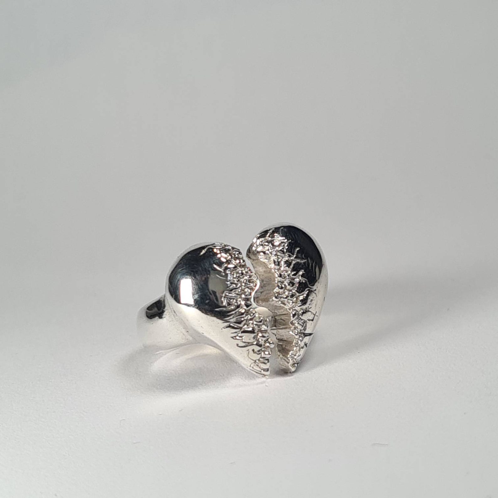 Broken Heart Ring Chunky Silver Ring Cracked Heart Open - Etsy