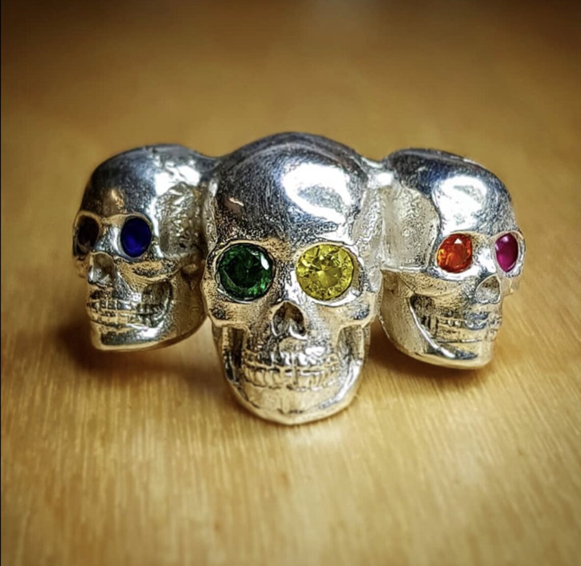 Triple Skull Ring Sterling Silver Handmade Skulls Ring - Etsy