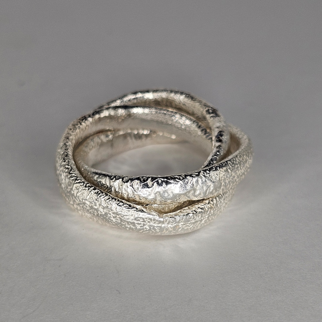 Wrought Russian Wedding Ring Silver Chunky 3 Layer Ring Trio Triple ...