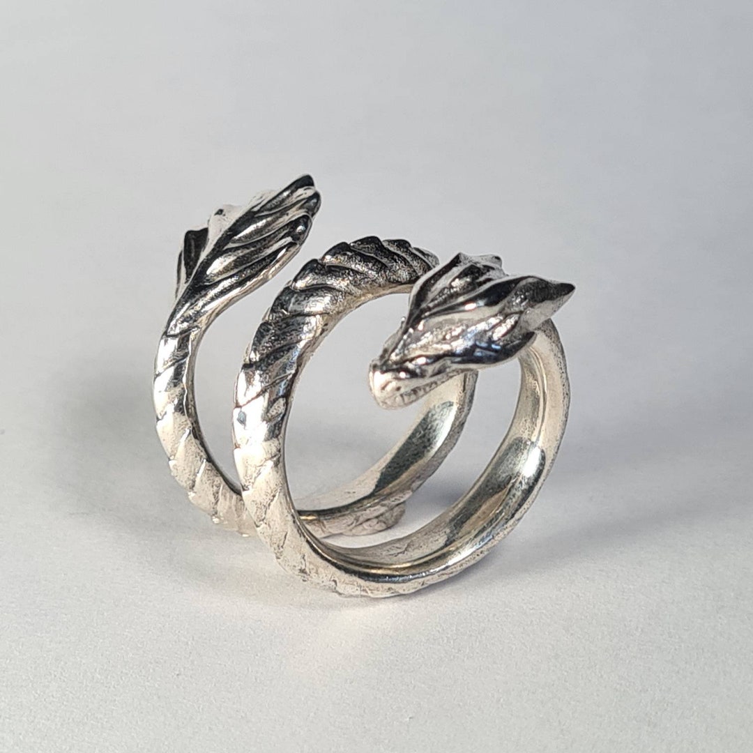 Silver Dragon Ring Statement Chunky Unusual Made in England Sterling Silver Wrap Around Ring ...