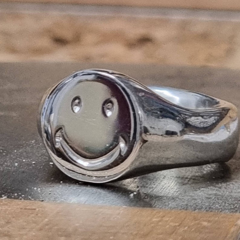 Smiley Face Signet Ring Rave Emoji Sterling Silver 90s - Etsy