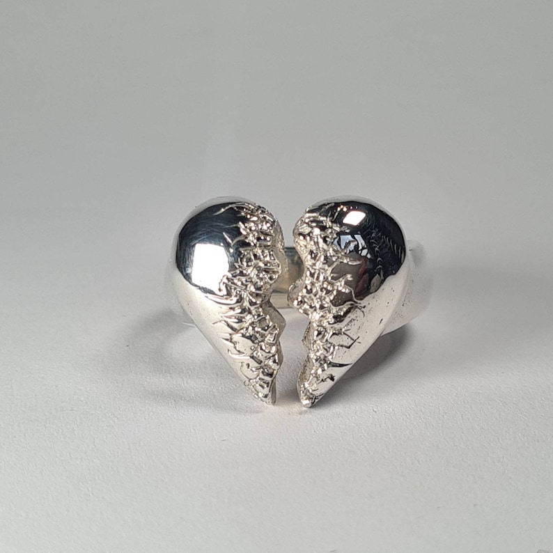 Broken Heart Ring Chunky Silver Ring Cracked Heart Open - Etsy