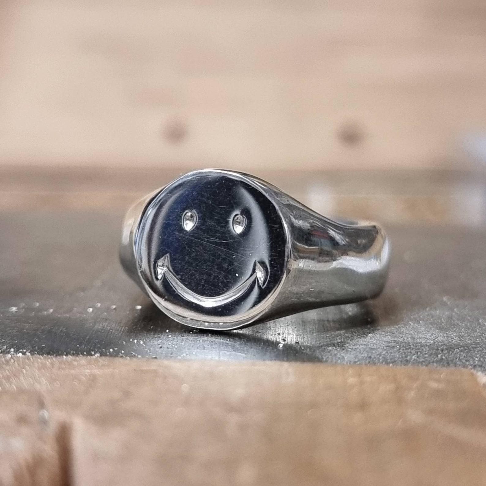 Smiley Face Signet Ring Rave Emoji Sterling Silver 90s - Etsy