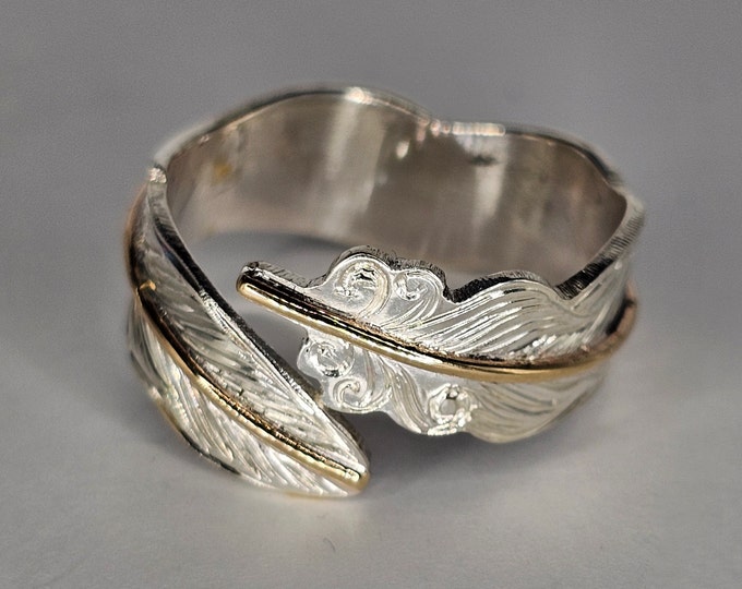 Sterling Silver Angel Feather Ring, Adjustable, U.K. Size L-R U.S. Size ...