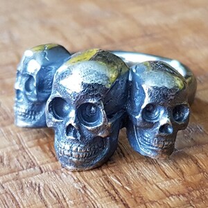 Triple Skull Ring Sterling Silver Handmade - Etsy