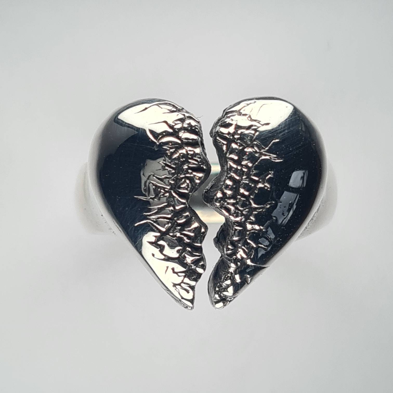 Broken Heart Ring Chunky Silver Ring Cracked Heart Open - Etsy