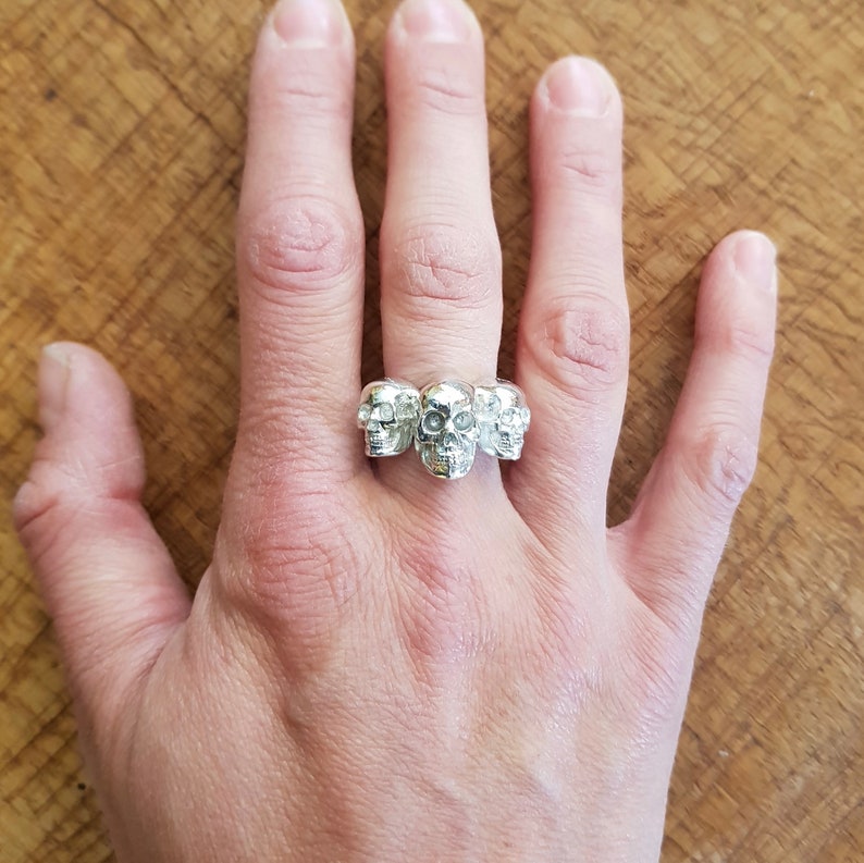 Triple Skull Ring Sterling Silver Handmade - Etsy