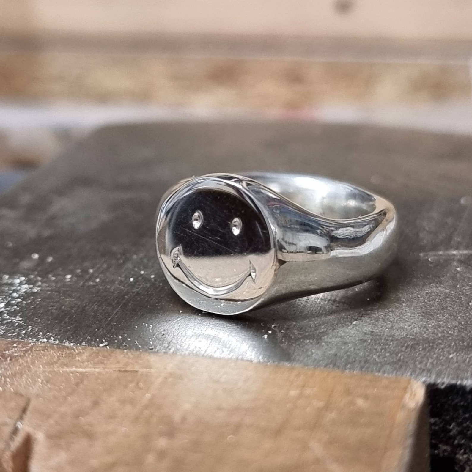 Smiley Face Signet Ring Rave Emoji Sterling Silver 90s - Etsy