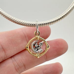 Mickey Mouse & Minnie Mouse Two-tone Spinning Moon Dangle Charmsilver ...