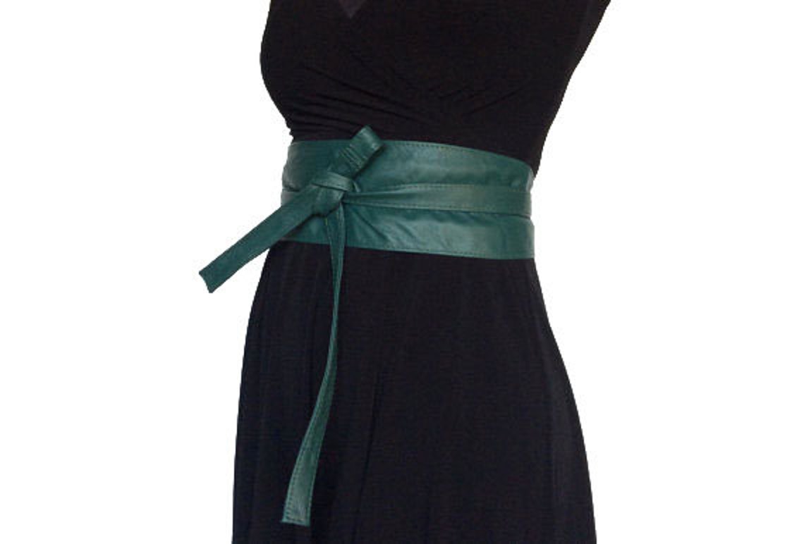 Wide Leather Wrap Obi Belt Green Leather Belt Women Stunning | Etsy