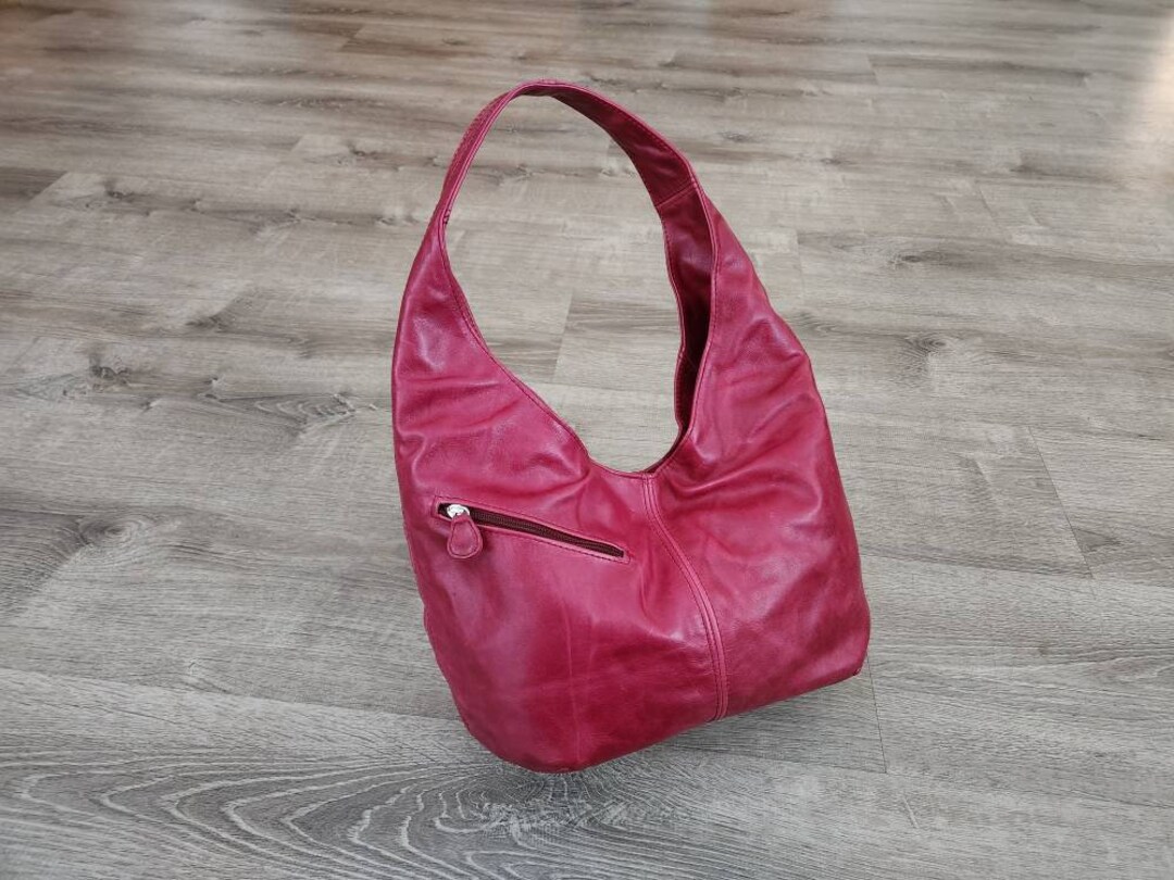 Vintage Distressed Pink Leather Hobo Bag, Classic Casual Retro Style ...
