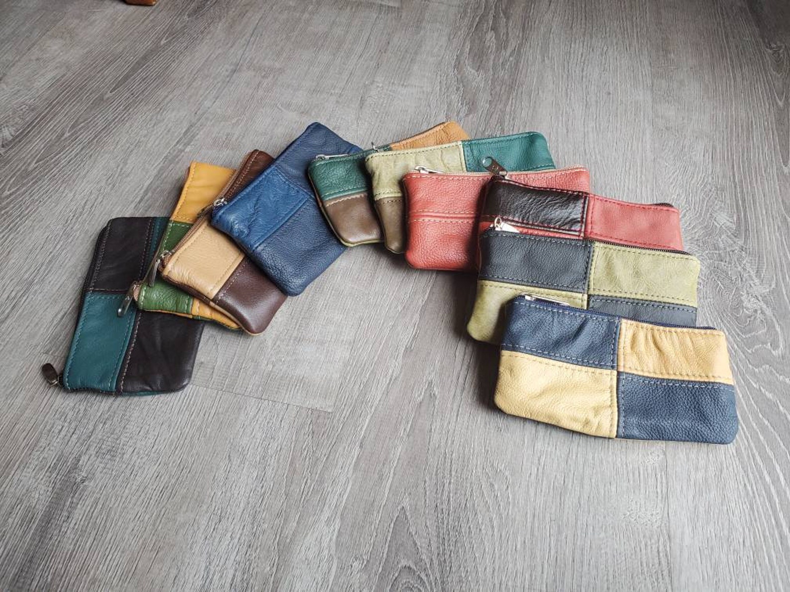 Patch Leather Coin Bag Zipper Pouch Rustic Bag Coin Bag - Etsy