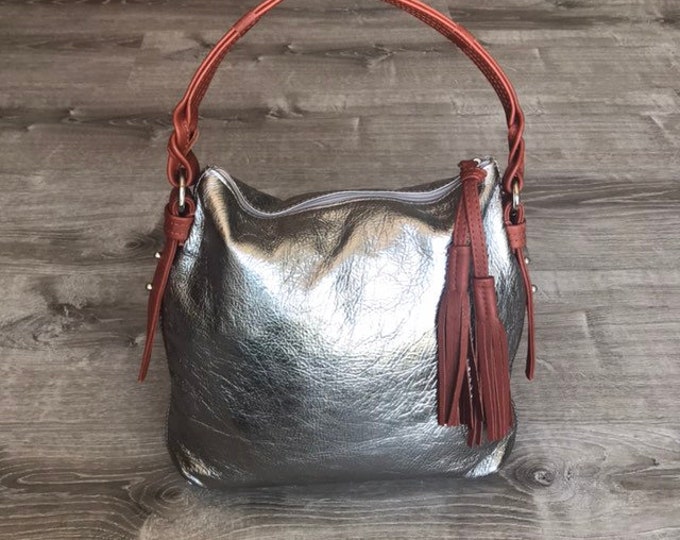 Silver Leather Bag Purse Handbag With Tassel Fashion Unique - Etsy