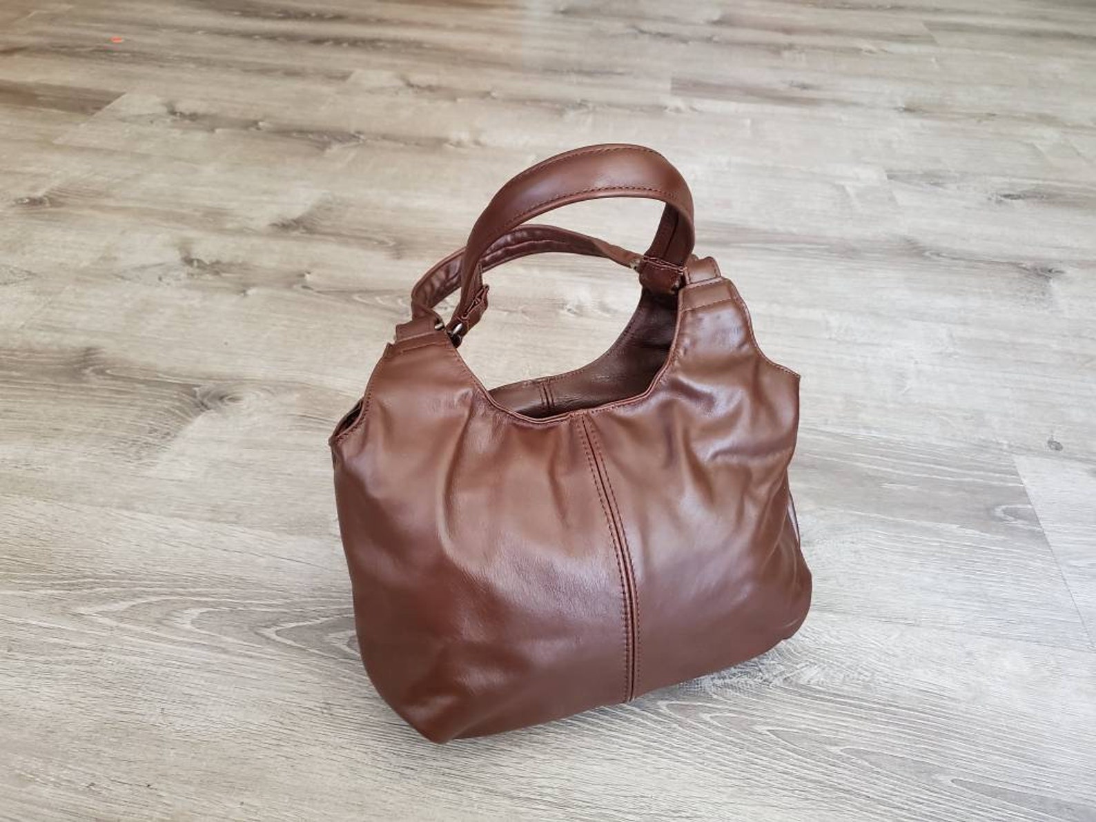 Brown Leather Shoulder Bag Small Lightweight Purse Urban | Etsy