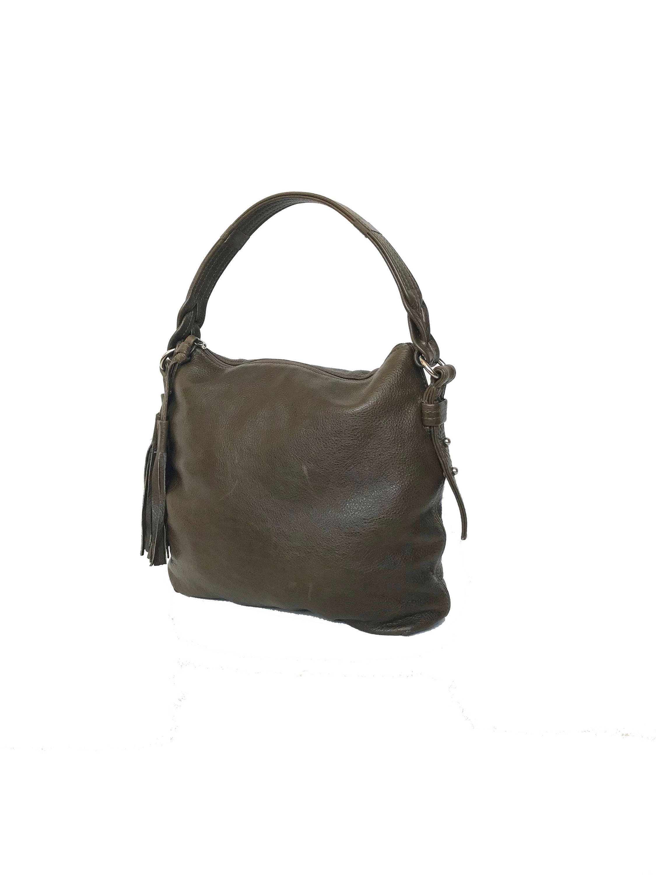 Olive Green Leather Handbag | semashow.com