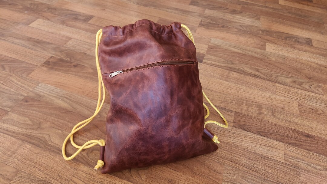 Redwood Leather Backpack Bag, Vintage Sackpack Bag, Elegant Drawstring ...