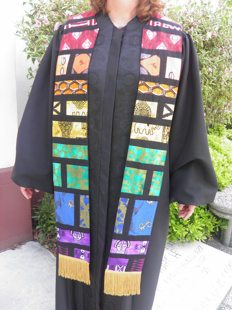 Clergy Stole - Rainbow Colored African Prints in Stained Glass Pattern ...