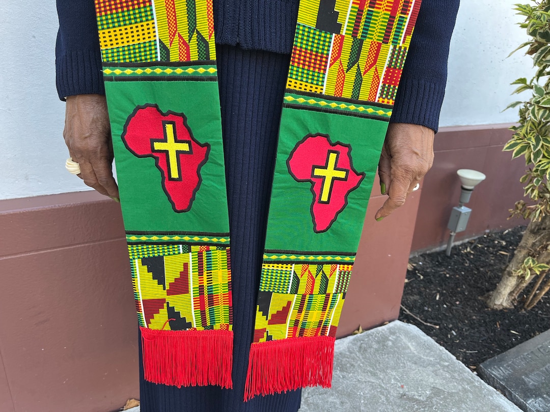 African Print Clergy Stole With Map of Africa and Cross - Etsy
