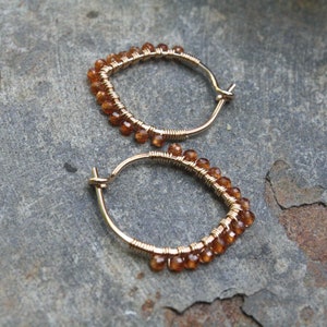 Gold Filled Hoops, Garnet Earrings, 3/4 Inch Gold Hoops, Hessonite ...