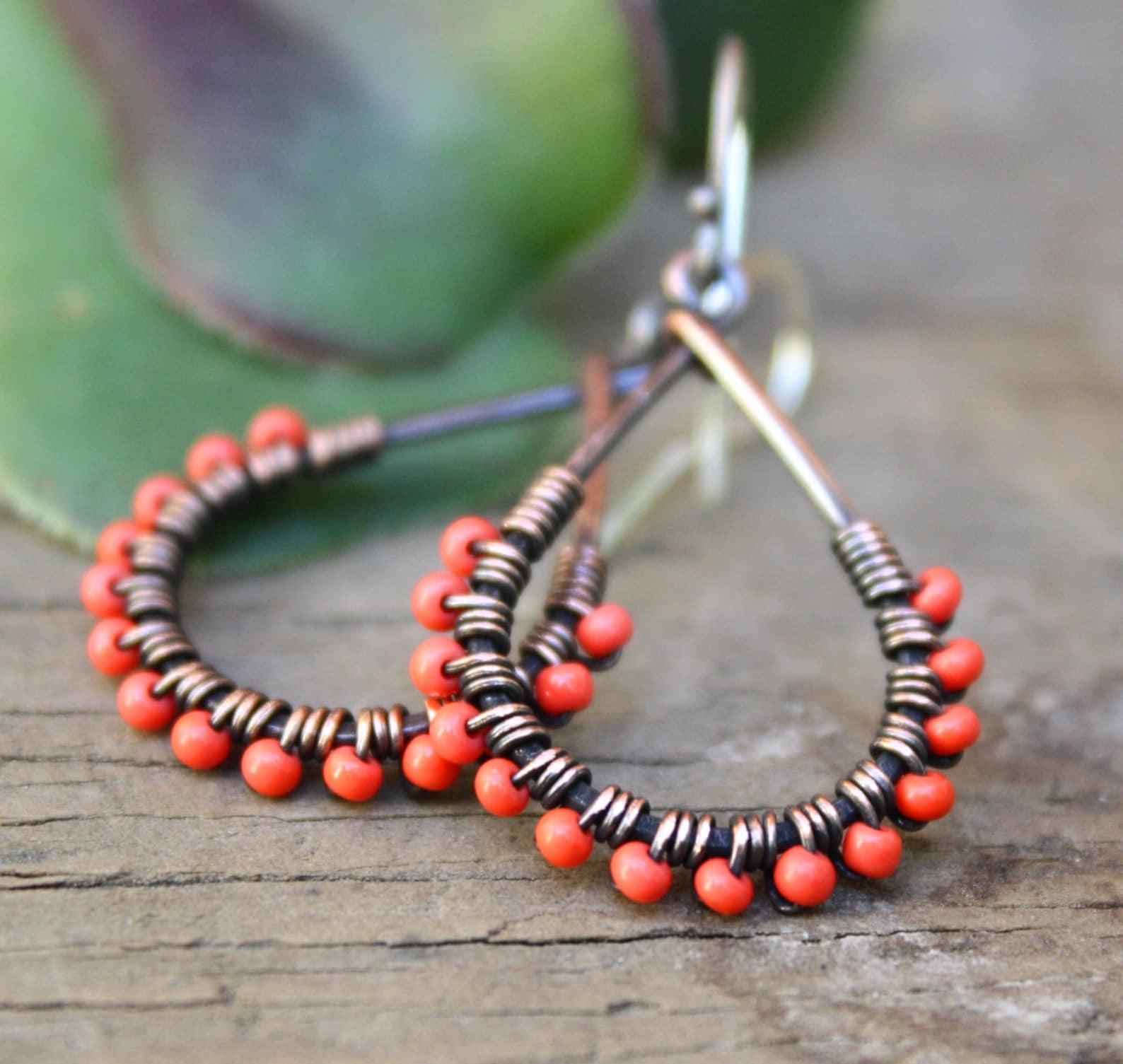 Teardrop earrings Copper Wire Earrings Oxidized Copper | Etsy