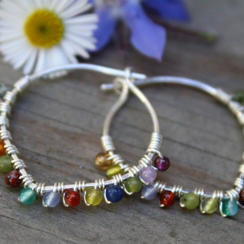 One Inch Sterling Silver Calico Hoop Earrings Petal Earrings - Etsy