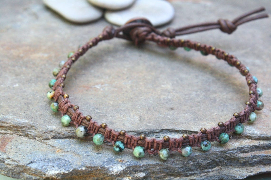 African Turquoise Anklet Macrame Anklet Beaded Macrame - Etsy