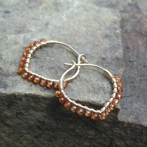 Gold Filled Hoops, Garnet Earrings, 3/4 Inch Gold Hoops, Hessonite ...