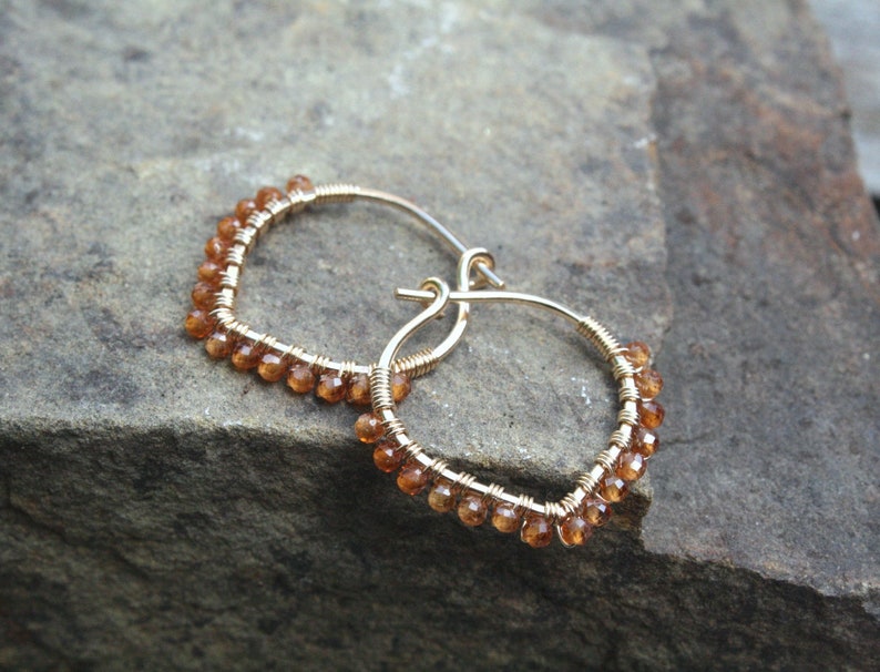 Gold Filled Hoops Garnet Earrings 3/4 Inch Gold Hoops | Etsy