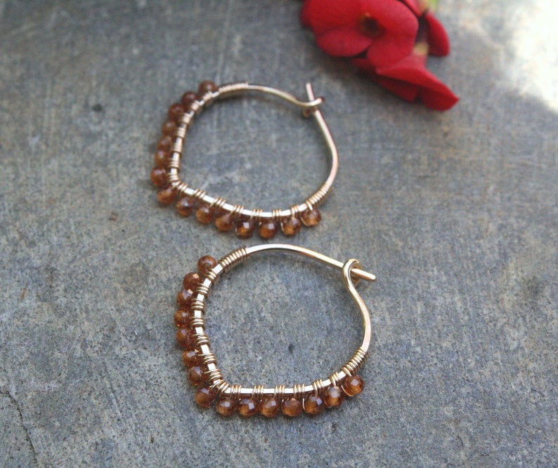 Gold Filled Hoops Garnet Earrings 3/4 Inch Gold Hoops | Etsy