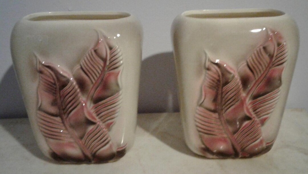 Mid-century Modern Vases, Leaf Pattern, Pair - Etsy
