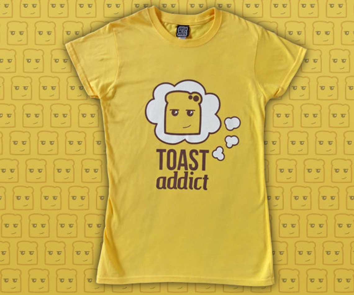 Toast Addict T-shirt - Mens & Ladies - Colourful Yellow Toast T-shirt ...