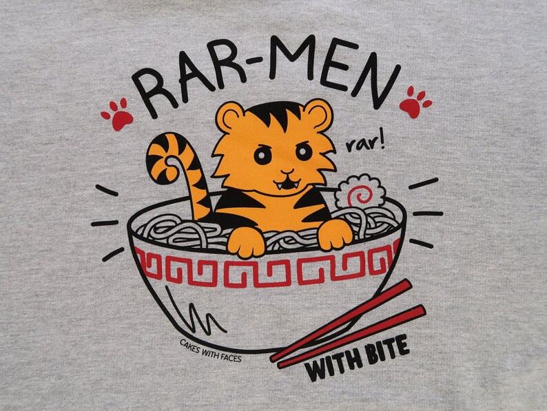 Ramen Tiger Hoodie "rar-men" - Japanese Noodles Hoody With a Cute Tiger ...