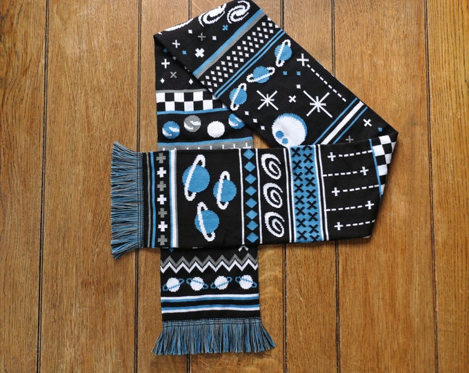 Galaxy Space Scarf - Knitted Winter Scarf - Stars & Planets Unisex ...