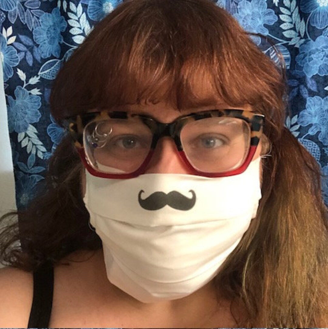Mustache Face Mask. Double Layered Fabric, Washable With Filter Pocket ...