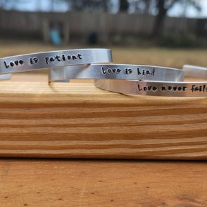 Love is Patient- 1 Corinthians 13:4-8 Metal Stamped Bible Verse Cuff ...