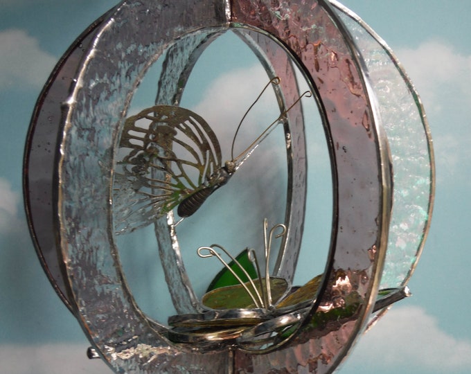 Butterfly Over Flower in Stained Glass Sphere, Suncatcher - Etsy