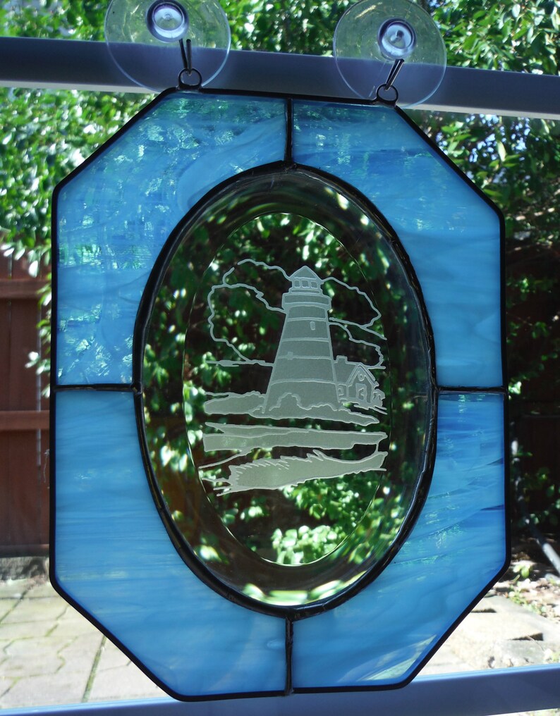 Lighthouse Etched Bevel in Stained Glass Panel - Etsy