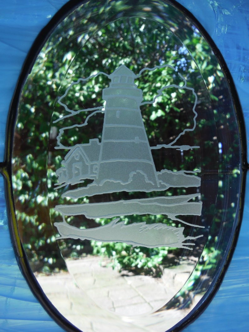 Lighthouse Etched Bevel in Stained Glass Panel - Etsy