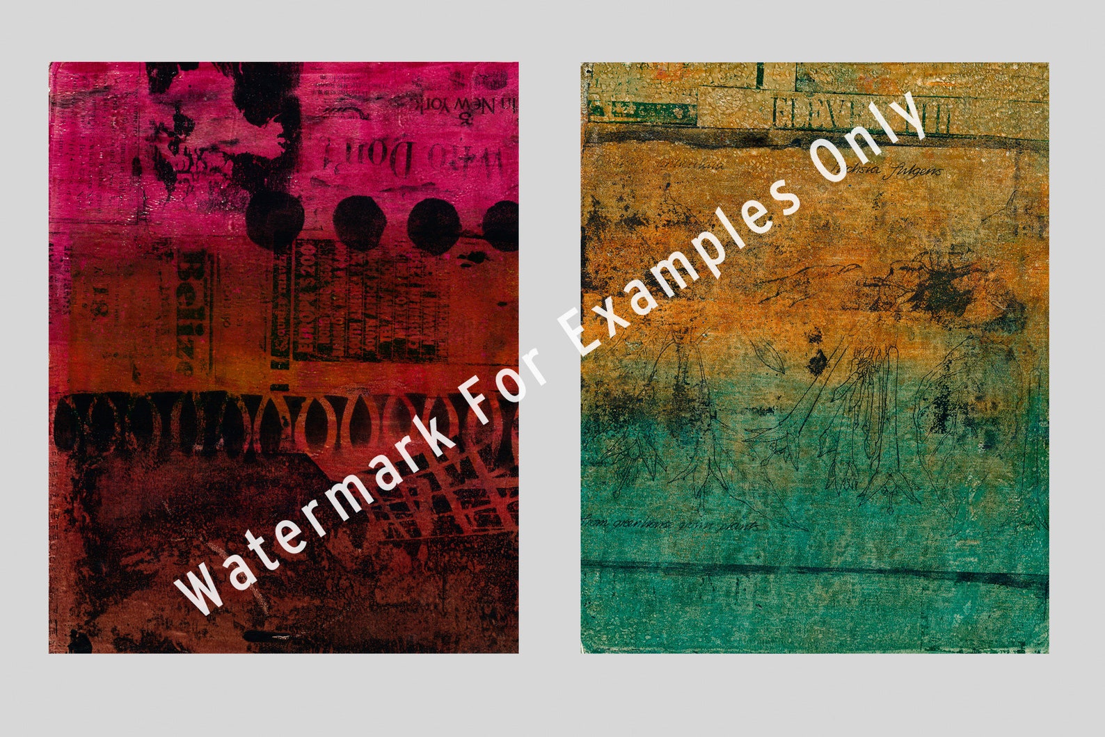 Gelli Texture Pages in Blended Hues for Collage, Mixed-media ...