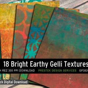 Gelli Texture Pages Set in Bright Earthy Hues, Printable Papers ...